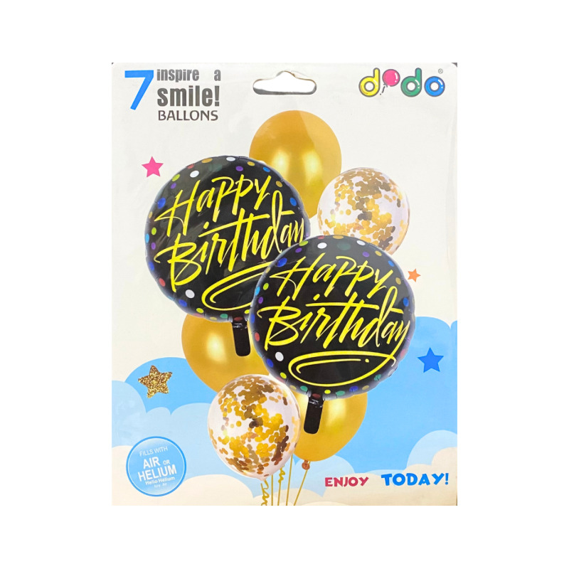 HBD Balloon Set 7 Pcs Black and Gold - TNS Go